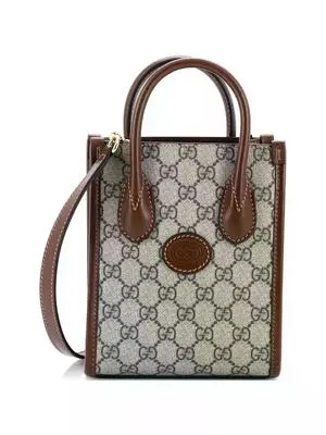 Gucci Interlocking G Patch Gg Coated Canvas Mini Satchel - Brown