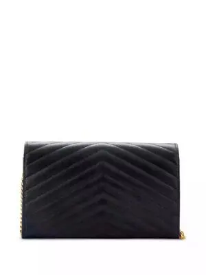 Saint Laurent Classic Monogram Wallet On Chain Matelasse Chevron Leather Medium Crossbody Bag - Black