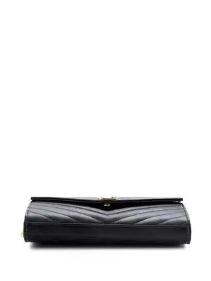 Saint Laurent Classic Monogram Wallet On Chain Matelasse Chevron Leather Medium Crossbody Bag - Black