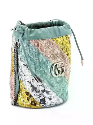 Gucci Gg Marmont Sequined Mini Bucket Bag - Blue