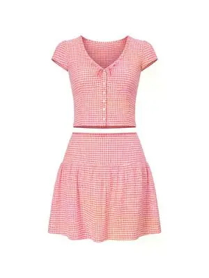 Female Short Sleeve Two-Piece Skirt Outfits