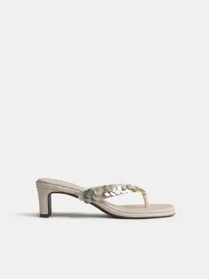 Metallic Block Heel Sandals