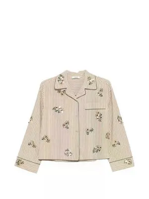 Sandro Striped Floral Embroidered Shirt - Neutrals