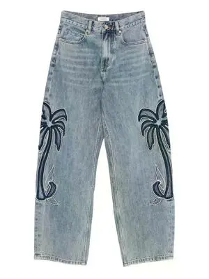Sandro Palm Embroidered Wide Barrel Jeans