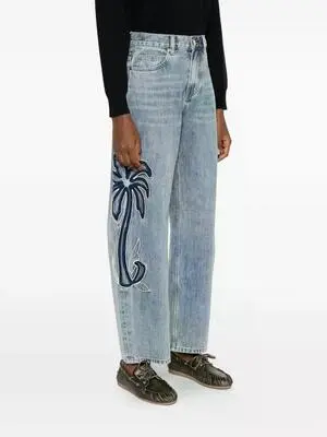 Sandro Palm Embroidered Wide Barrel Jeans