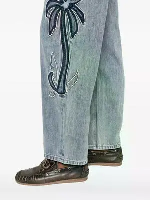 Sandro Palm Embroidered Wide Barrel Jeans