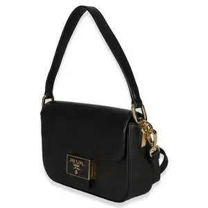 Prada Saffiano Lux Leather Embleme Flap Shoulder Bag - Black