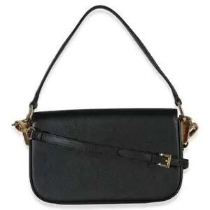 Prada Saffiano Lux Leather Embleme Flap Shoulder Bag - Black