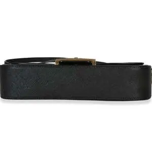 Prada Saffiano Lux Leather Embleme Flap Shoulder Bag - Black