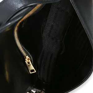 Prada Saffiano Lux Leather Embleme Flap Shoulder Bag - Black