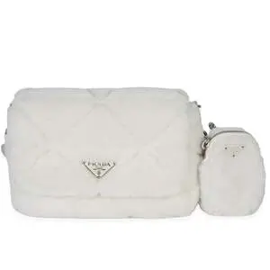 Prada Shearling Patchwork System Flap Bag - White