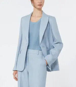 Max Mara Linen Single-breasted Blazer - Blue
