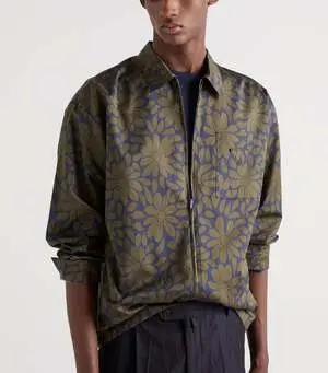 Prada Cotton-silk Zip-up Shirt With Floral Print