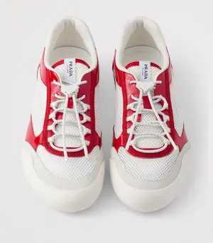 Prada Patent Leather-mesh Speedrock Sneakers - Red