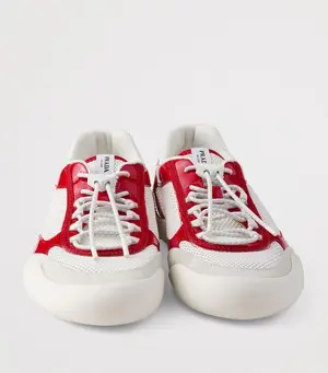 Prada Patent Leather-mesh Speedrock Sneakers - Red