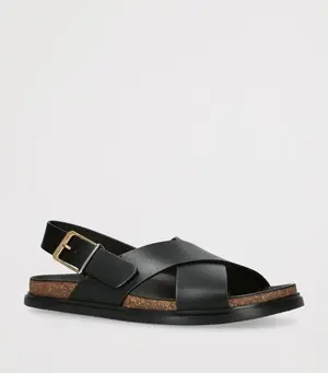 THE ROW Leather Buckle Sandals - Black
