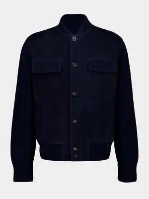 FERRAGAMO Suede Bomber Jacket - Blue