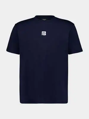 Balmain Navy Blue T-Shirt With Embroidered PB Logo Blue