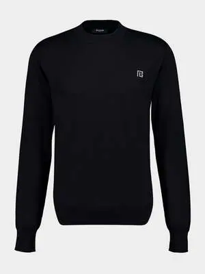 Balmain Silk-cotton Jumper With Pb Logo - Black