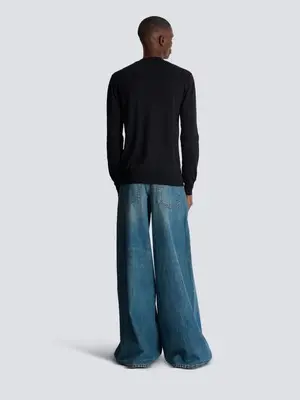 Balmain Silk-cotton Jumper With Pb Logo - Black