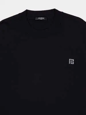 Balmain Silk-cotton Jumper With Pb Logo - Black
