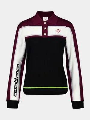 Casablanca Striped Oversized Long-sleeve Polo Shirt - Black