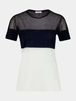 FERRAGAMO Wool-Blend Round Neck T-Shirt Blue