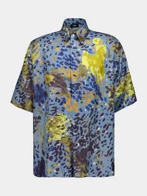 Fendi Airforce And Yellow Falena Silk Shirt - Blue