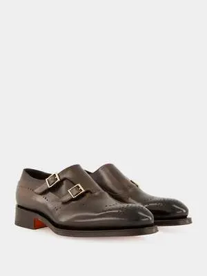 Santoni Leather Double-buckle Brogue Shoes