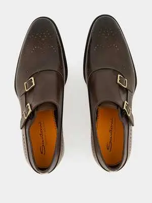 Santoni Leather Double-buckle Brogue Shoes
