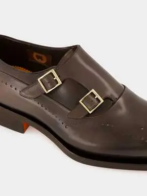 Santoni Leather Double-buckle Brogue Shoes