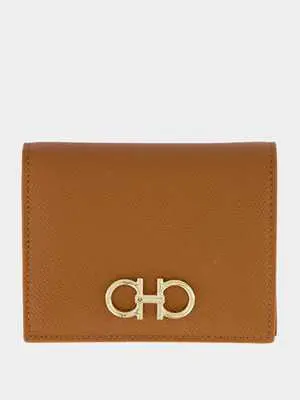 FERRAGAMO Natural Gancini Compact Wallet - Brown
