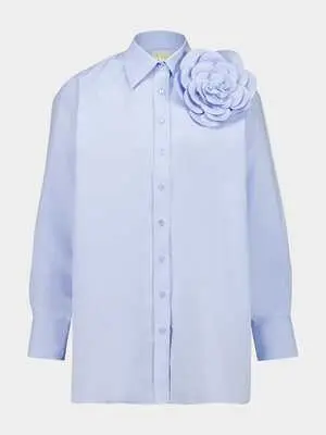 PAULA Marla Relaxed Fit Poplin Shirt With Detachable Flower - Blue