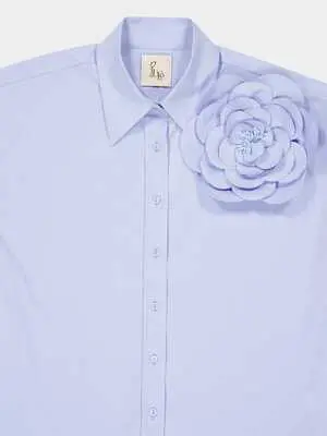 PAULA Marla Relaxed Fit Poplin Shirt With Detachable Flower - Blue