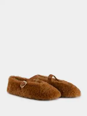 FERRAGAMO Cedar Shearling Ballet Flats - Brown