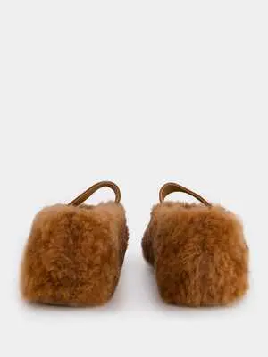 FERRAGAMO Cedar Shearling Ballet Flats - Brown