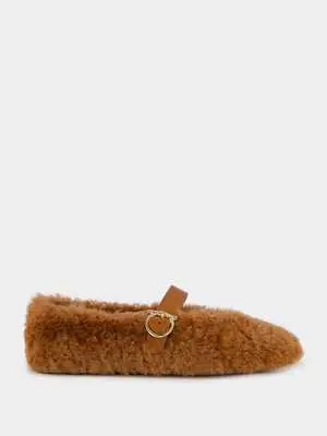 FERRAGAMO Cedar Shearling Ballet Flats - Brown