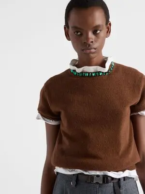 Prada Wool-cashmere Sweater With Crystal Appliqués - Brown