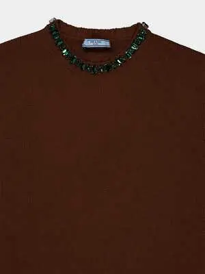 Prada Wool-cashmere Sweater With Crystal Appliqués - Brown