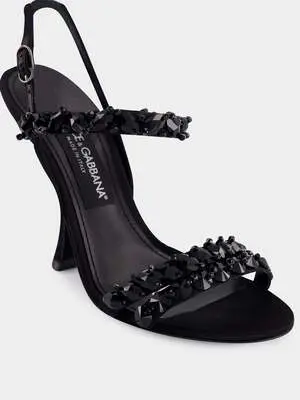 Dolce & Gabbana Satin Rhinestone High-heel Sandals - Black