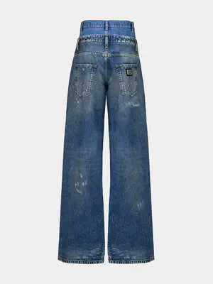 Dolce & Gabbana Distressed Wide-leg Denim Jeans