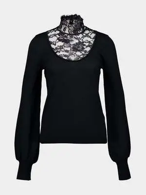 Valentino Garavani Crew-neck Jumper With Lace Detail - Black