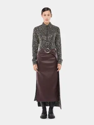PACO RABANNE Vegan Leather Midi Skirt