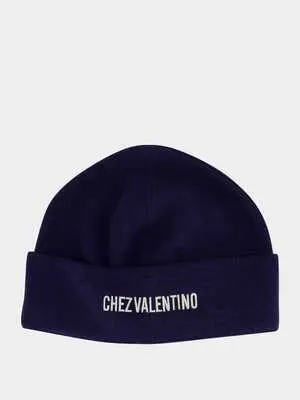 Valentino Garavani Embroidered Wool Beanie - Blue