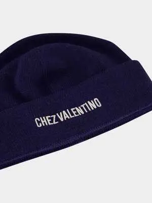 Valentino Garavani Embroidered Wool Beanie - Blue
