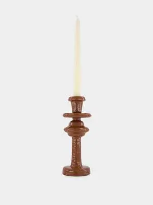 POMAX Chocolate Aluminium Turret Candle Holder - Brown