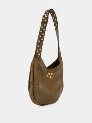 Valentino Garavani Small Hobo Bag In Chevron Nappa Leather - Brown