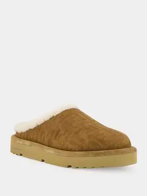 Fendi Suede Shearling Sabot Slippers