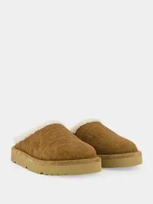 Fendi Suede Shearling Sabot Slippers