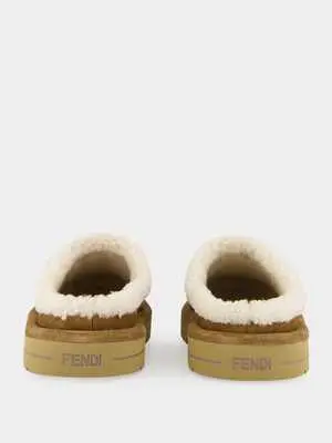 Fendi Suede Shearling Sabot Slippers